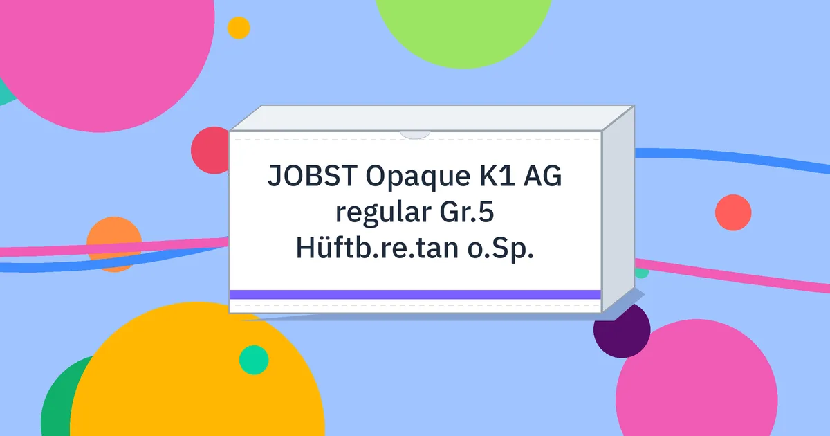 Symbolbild: Packung mit der Aufschrift JOBST Opaque K1 AG regular Gr.5 Hüftb.re.tan o.Sp. (PZN 16272404) – Verfügbarkeit und Bezug in Apotheken in Frankfurt am Main