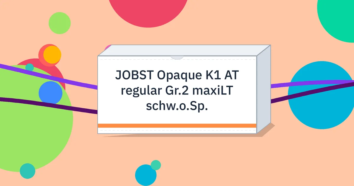 Symbolbild: Packung mit der Aufschrift JOBST Opaque K1 AT regular Gr.2 maxiLT schw.o.Sp. (PZN 13106674) – Verfügbarkeit und Bezug in Apotheken in Frankfurt am Main
