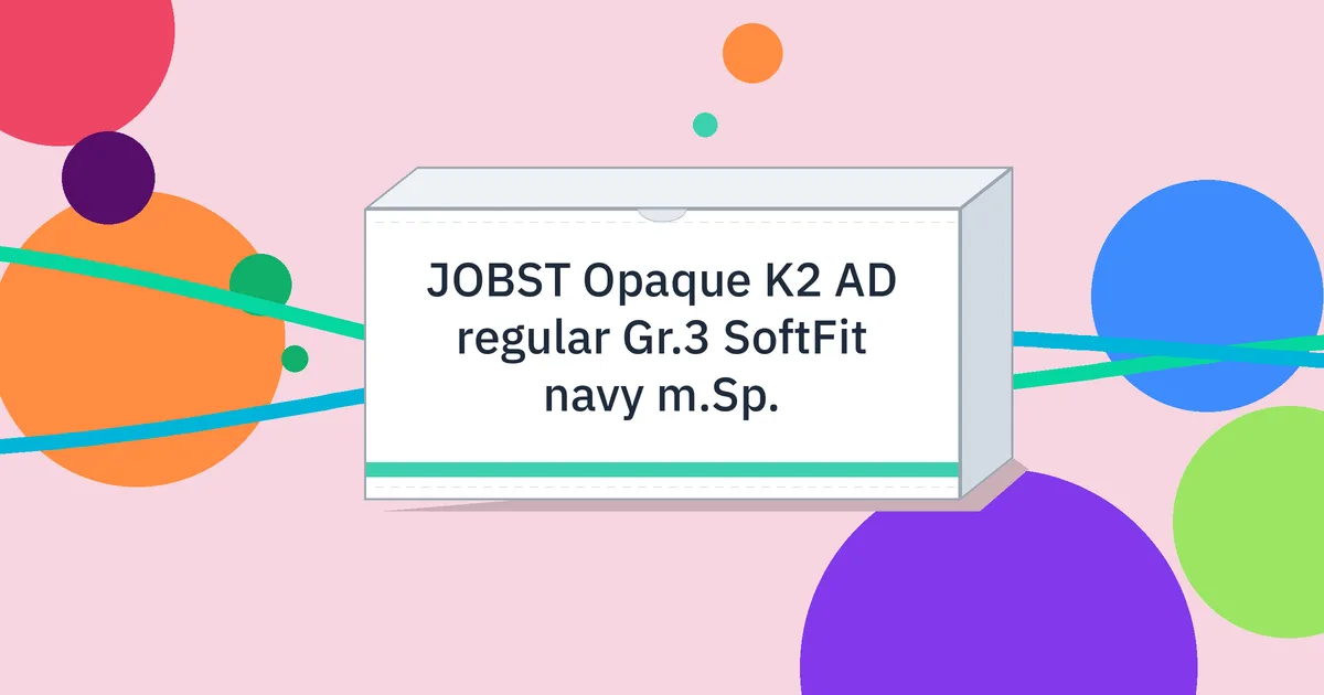 Symbolbild: Packung mit der Aufschrift JOBST Opaque K2 AD regular Gr.3 SoftFit navy m.Sp. (PZN 13110948) – Verfügbarkeit und Bezug in Apotheken in Frankfurt am Main