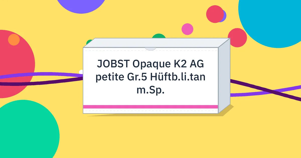 Symbolbild: Packung mit der Aufschrift JOBST Opaque K2 AG petite Gr.5 Hüftb.li.tan m.Sp. (PZN 16288368) – Verfügbarkeit und Bezug in Apotheken in Frankfurt am Main