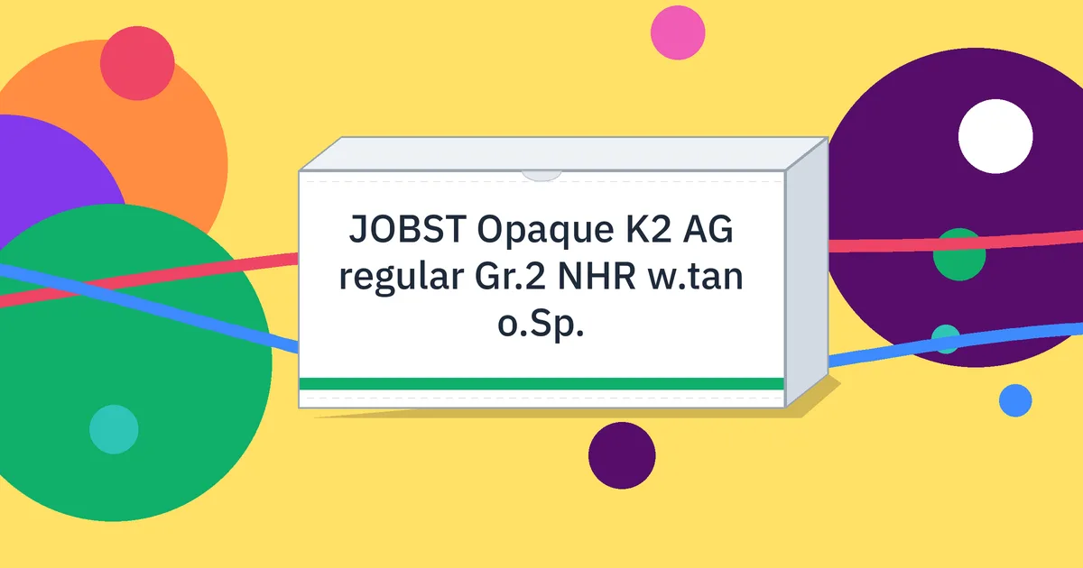 Symbolbild: Packung mit der Aufschrift JOBST Opaque K2 AG regular Gr.2 NHR w.tan o.Sp. (PZN 16281366) – Verfügbarkeit und Bezug in Apotheken in Frankfurt am Main