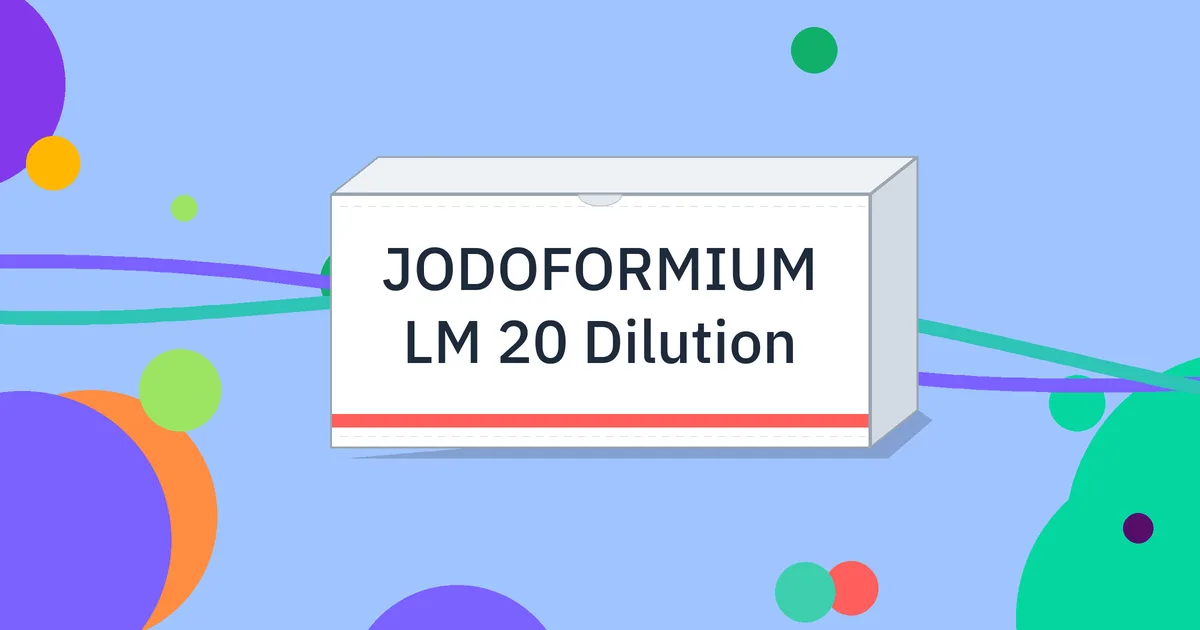 Symbolbild: Packung mit der Aufschrift JODOFORMIUM LM 20 Dilution (PZN 13563331) – Verfügbarkeit und Bezug in Apotheken in Frankfurt am Main