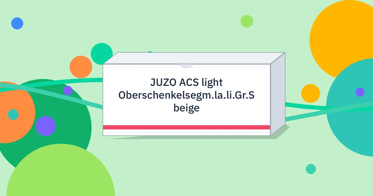 Symbolbild: Packung mit der Aufschrift JUZO ACS light Oberschenkelsegm.la.li.Gr.S beige (PZN 13885721) – Verfügbarkeit und Bezug in Apotheken in Frankfurt am Main