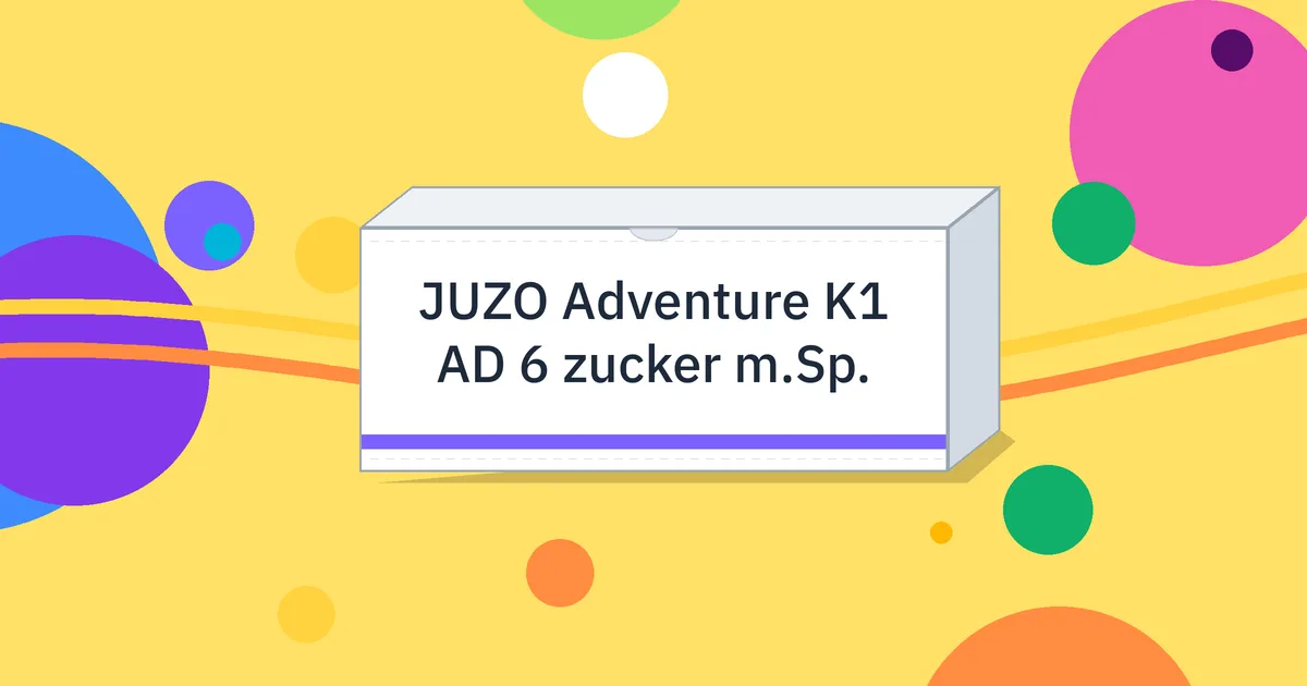 Symbolbild: Packung mit der Aufschrift JUZO Adventure K1 AD 6 zucker m.Sp. (PZN 16342518) – Verfügbarkeit und Bezug in Apotheken in Frankfurt am Main