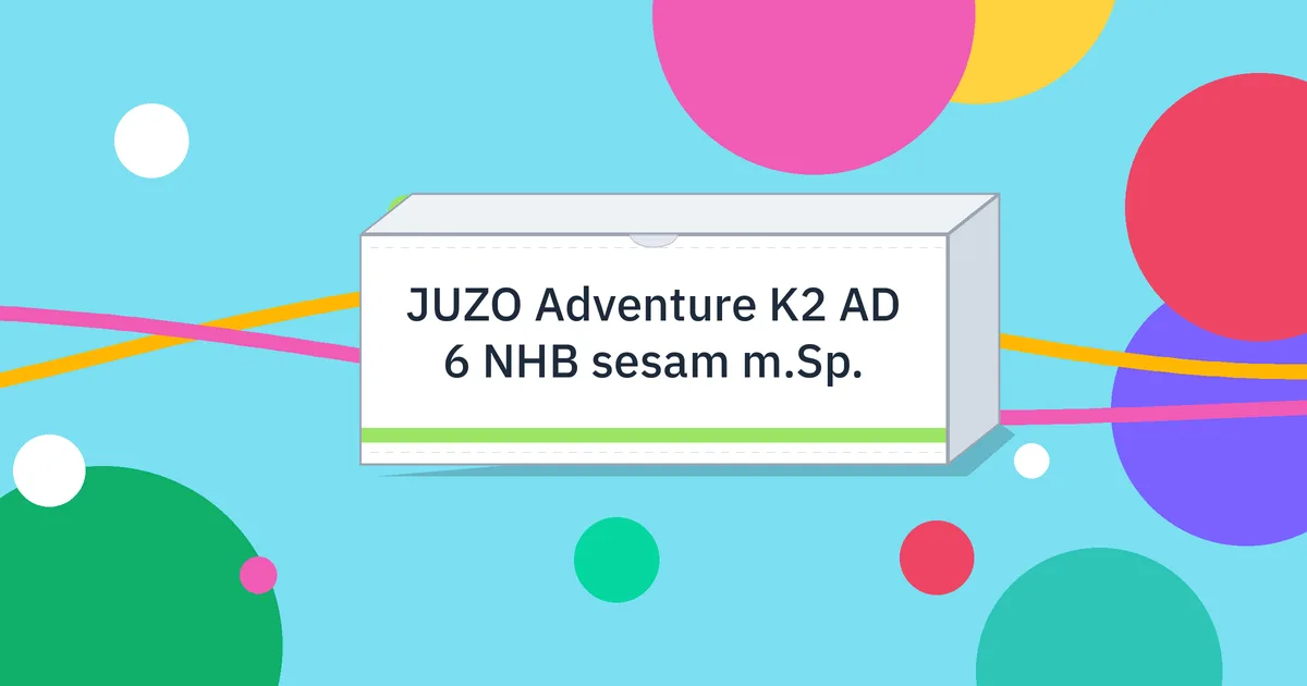 Symbolbild: Packung mit der Aufschrift JUZO Adventure K2 AD 6 NHB sesam m.Sp. (PZN 16494234) – Verfügbarkeit und Bezug in Apotheken in Frankfurt am Main