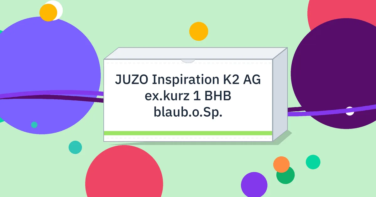Symbolbild: Packung mit der Aufschrift JUZO Inspiration K2 AG ex.kurz 1 BHB blaub.o.Sp. (PZN 14836216) – Verfügbarkeit und Bezug in Apotheken in Frankfurt am Main