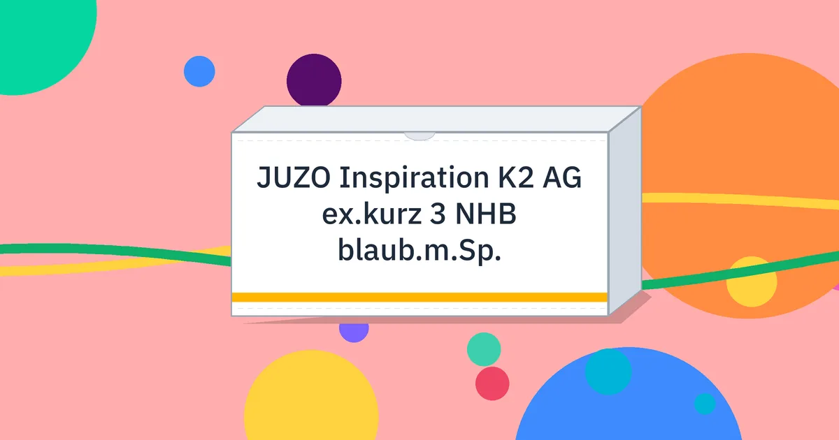 Symbolbild: Packung mit der Aufschrift JUZO Inspiration K2 AG ex.kurz 3 NHB blaub.m.Sp. (PZN 14962843) – Verfügbarkeit und Bezug in Apotheken in Frankfurt am Main