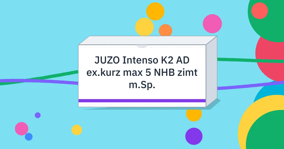 Symbolbild: Packung mit der Aufschrift JUZO Intenso K2 AD ex.kurz max 5 NHB zimt m.Sp. (PZN 18610302) – Verfügbarkeit und Bezug in Apotheken in Frankfurt am Main
