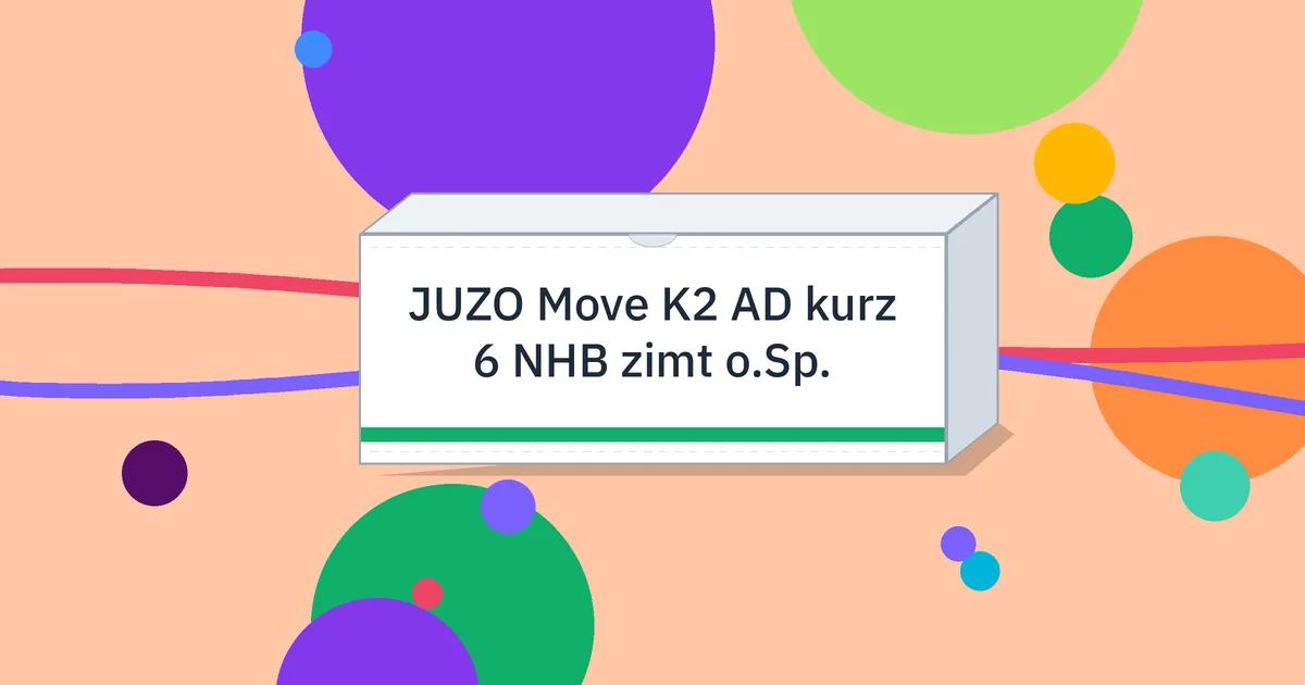 Symbolbild: Packung mit der Aufschrift JUZO Move K2 AD kurz 6 NHB zimt o.Sp. (PZN 18509419) – Verfügbarkeit und Bezug in Apotheken in Frankfurt am Main