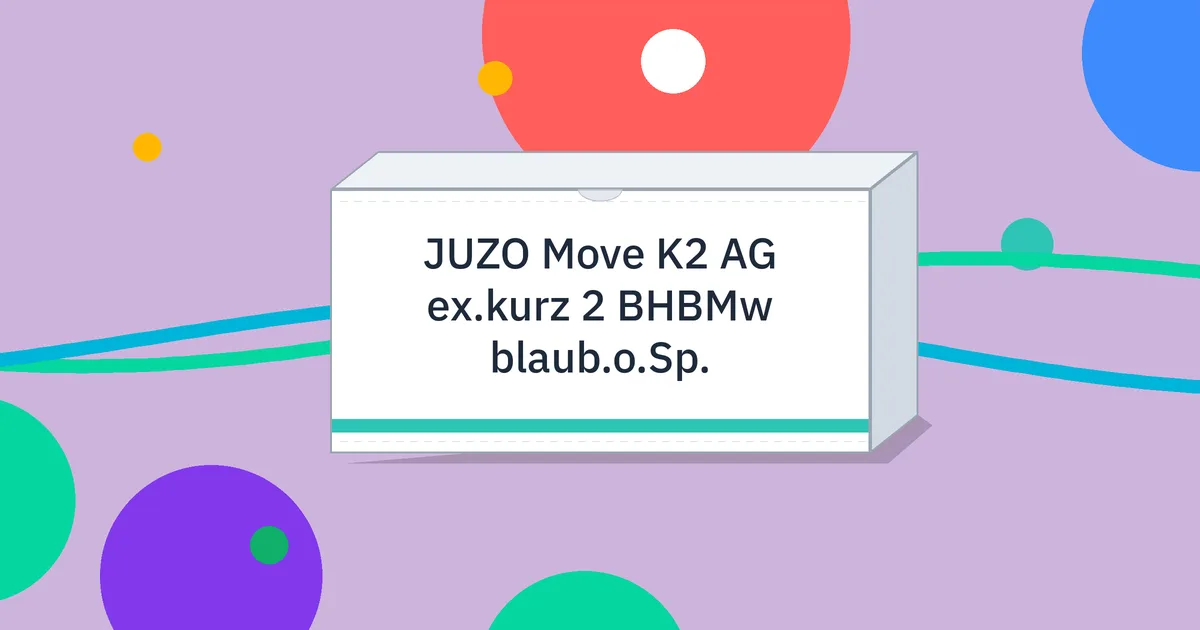 Symbolbild: Packung mit der Aufschrift JUZO Move K2 AG ex.kurz 2 BHBMw blaub.o.Sp. (PZN 18566305) – Verfügbarkeit und Bezug in Apotheken in Frankfurt am Main