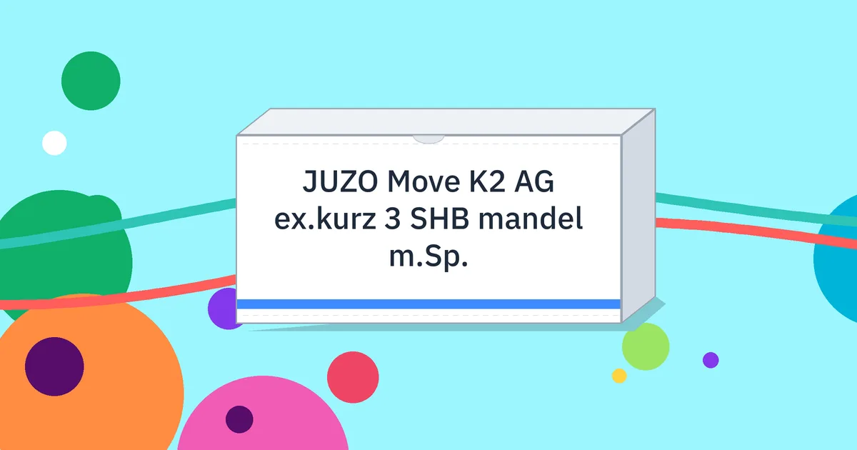 Symbolbild: Packung mit der Aufschrift JUZO Move K2 AG ex.kurz 3 SHB mandel m.Sp. (PZN 16651455) – Verfügbarkeit und Bezug in Apotheken in Frankfurt am Main