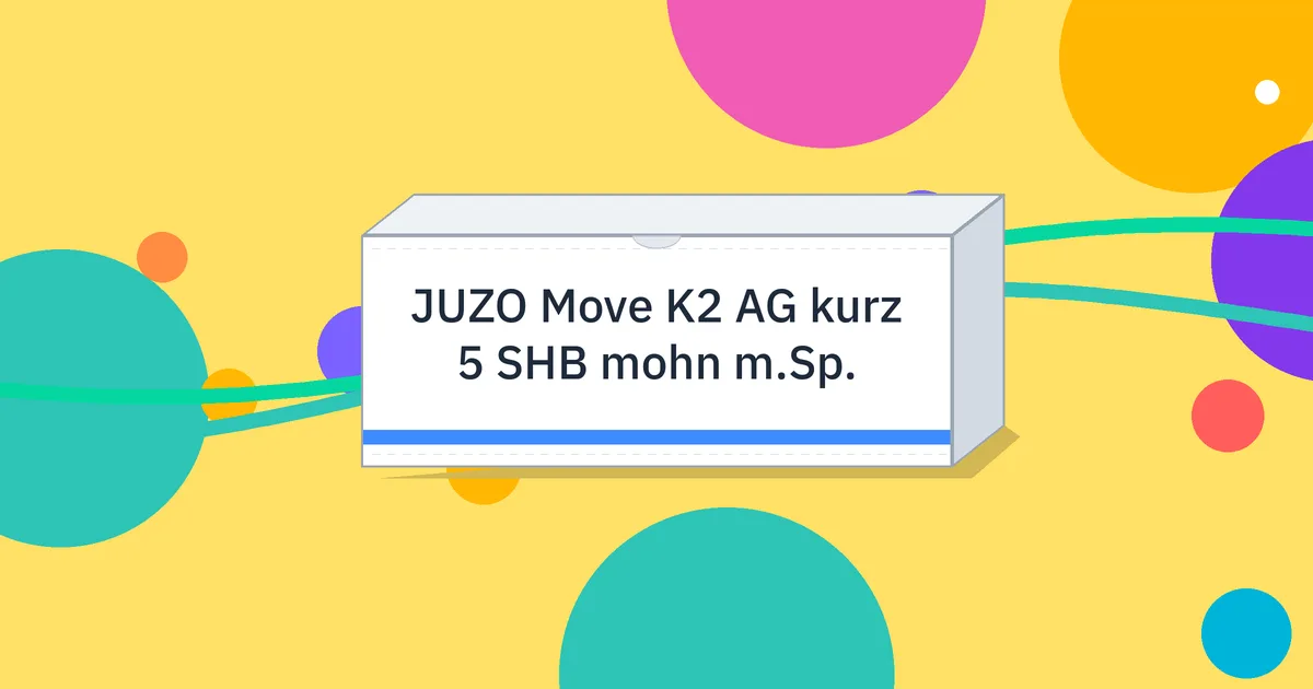 Symbolbild: Packung mit der Aufschrift JUZO Move K2 AG kurz 5 SHB mohn m.Sp. (PZN 18559570) – Verfügbarkeit und Bezug in Apotheken in Frankfurt am Main