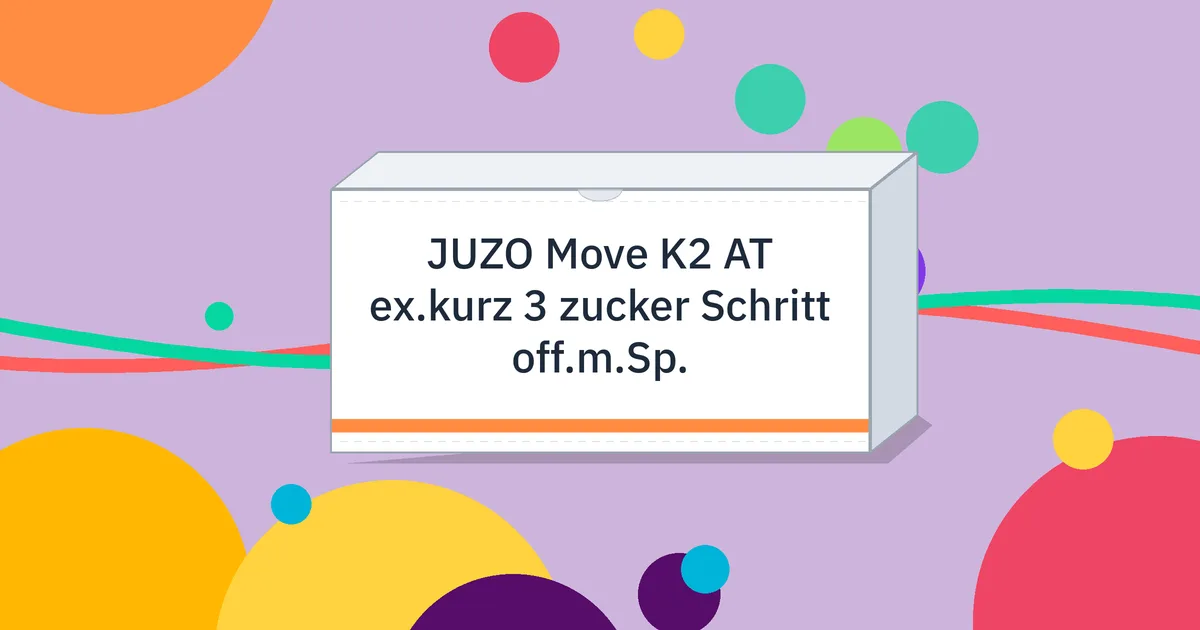 Symbolbild: Packung mit der Aufschrift JUZO Move K2 AT ex.kurz 3 zucker Schritt off.m.Sp. (PZN 20671038) – Verfügbarkeit und Bezug in Apotheken in Frankfurt am Main