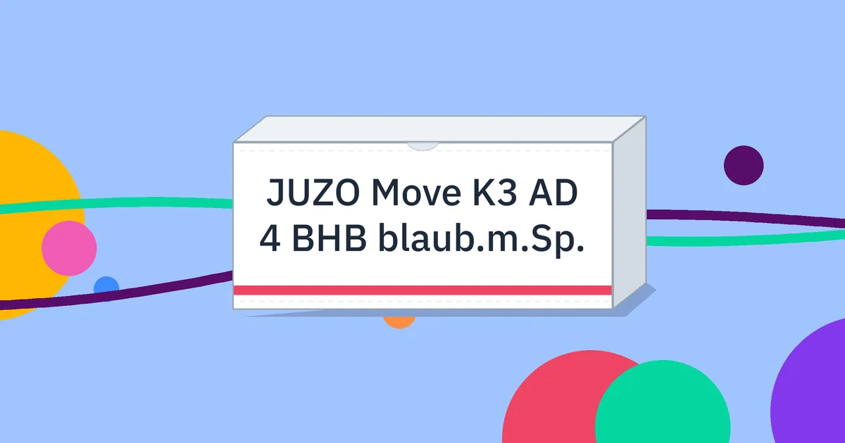 Symbolbild: Packung mit der Aufschrift JUZO Move K3 AD 4 BHB blaub.m.Sp. (PZN 18570927) – Verfügbarkeit und Bezug in Apotheken in Frankfurt am Main