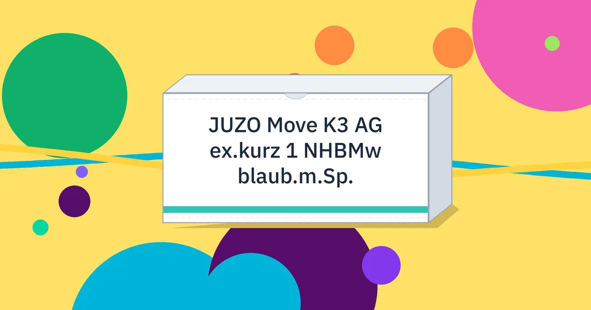 Symbolbild: Packung mit der Aufschrift JUZO Move K3 AG ex.kurz 1 NHBMw blaub.m.Sp. (PZN 18594709) – Verfügbarkeit und Bezug in Apotheken in Frankfurt am Main