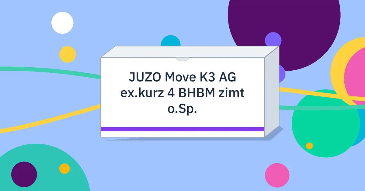 Symbolbild: Packung mit der Aufschrift JUZO Move K3 AG ex.kurz 4 BHBM zimt o.Sp. (PZN 18585998) – Verfügbarkeit und Bezug in Apotheken in Frankfurt am Main