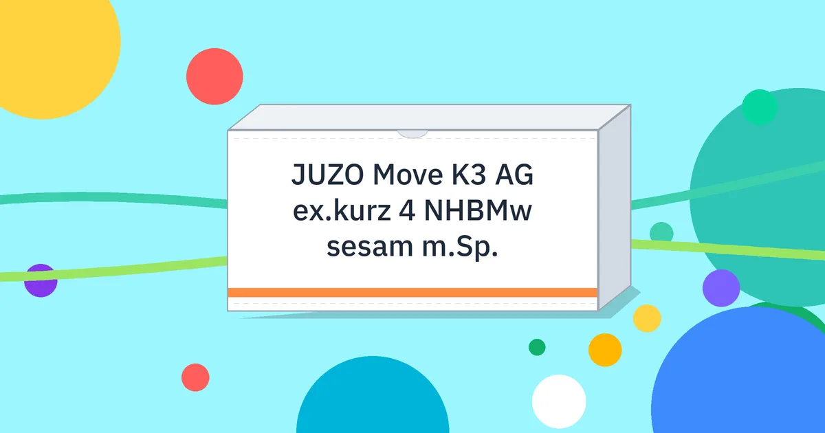Symbolbild: Packung mit der Aufschrift JUZO Move K3 AG ex.kurz 4 NHBMw sesam m.Sp. (PZN 18582942) – Verfügbarkeit und Bezug in Apotheken in Frankfurt am Main