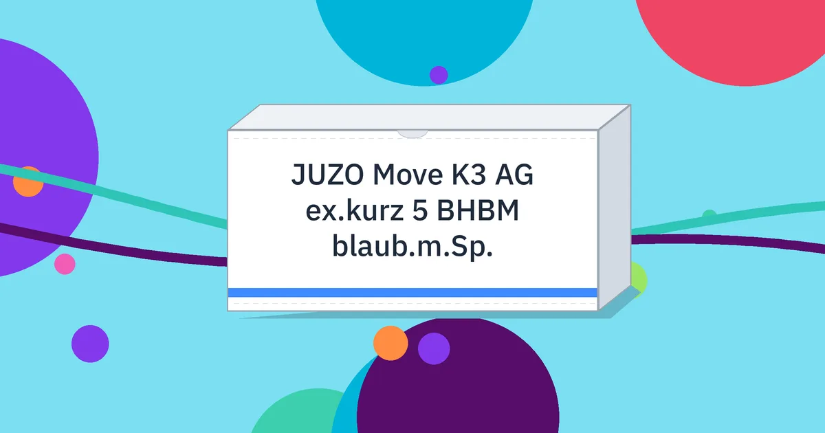 Symbolbild: Packung mit der Aufschrift JUZO Move K3 AG ex.kurz 5 BHBM blaub.m.Sp. (PZN 18595838) – Verfügbarkeit und Bezug in Apotheken in Frankfurt am Main