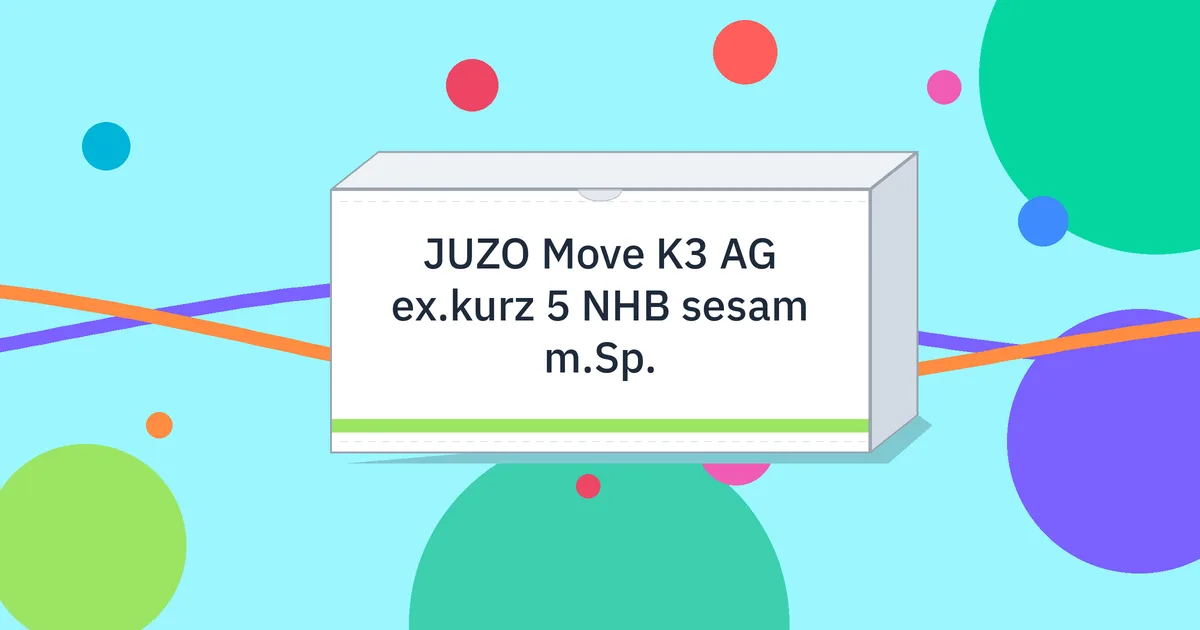 Symbolbild: Packung mit der Aufschrift JUZO Move K3 AG ex.kurz 5 NHB sesam m.Sp. (PZN 18583195) – Verfügbarkeit und Bezug in Apotheken in Frankfurt am Main