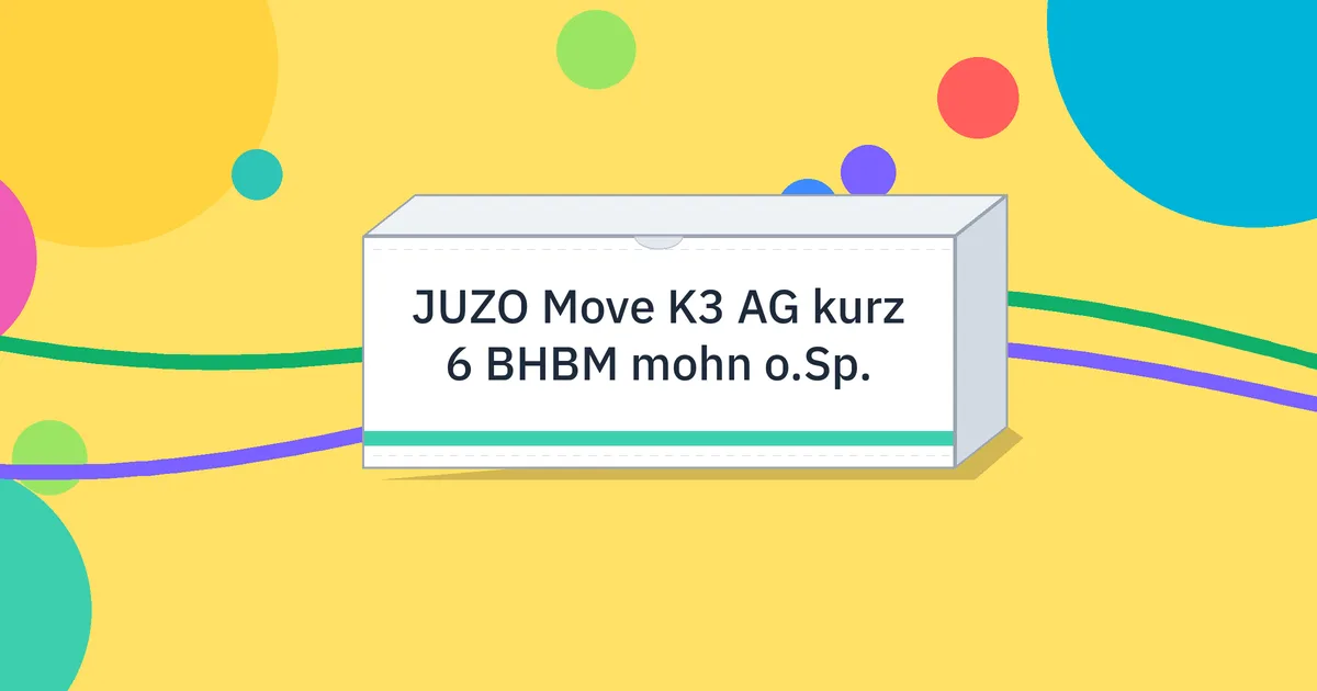 Symbolbild: Packung mit der Aufschrift JUZO Move K3 AG kurz 6 BHBM mohn o.Sp. (PZN 18593963) – Verfügbarkeit und Bezug in Apotheken in Frankfurt am Main