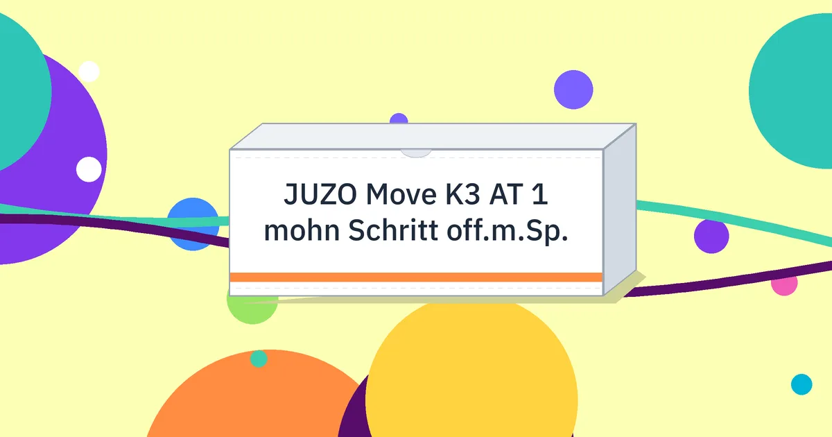 Symbolbild: Packung mit der Aufschrift JUZO Move K3 AT 1 mohn Schritt off.m.Sp. (PZN 20677621) – Verfügbarkeit und Bezug in Apotheken in Frankfurt am Main