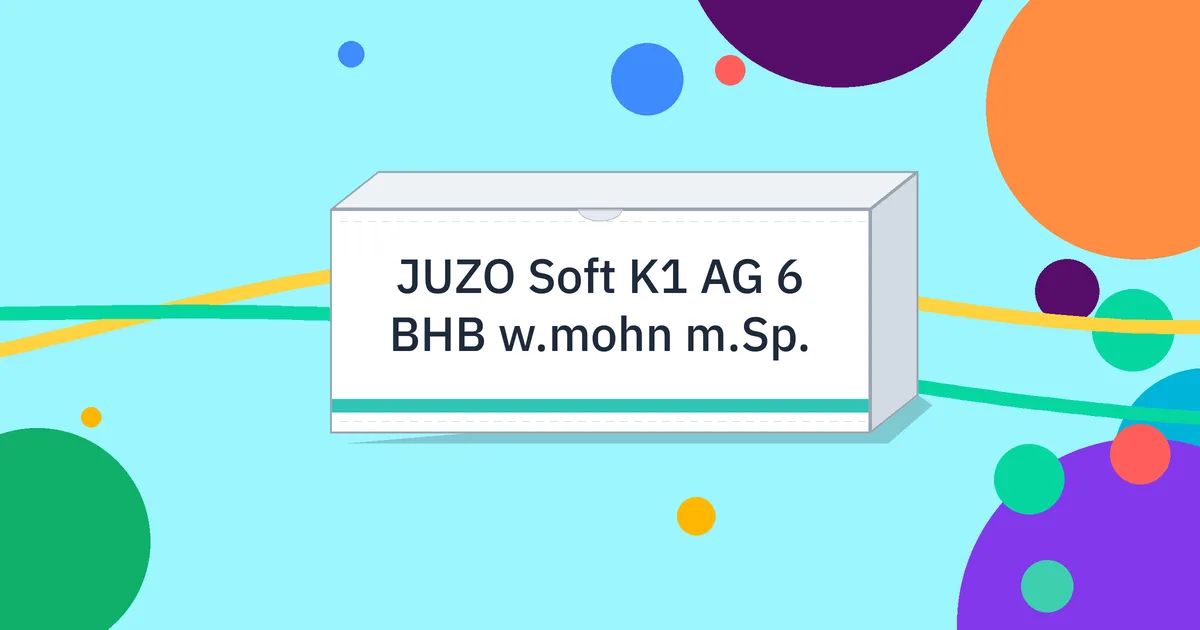 Symbolbild: Packung mit der Aufschrift JUZO Soft K1 AG 6 BHB w.mohn m.Sp. (PZN 14837078) – Verfügbarkeit und Bezug in Apotheken in Frankfurt am Main