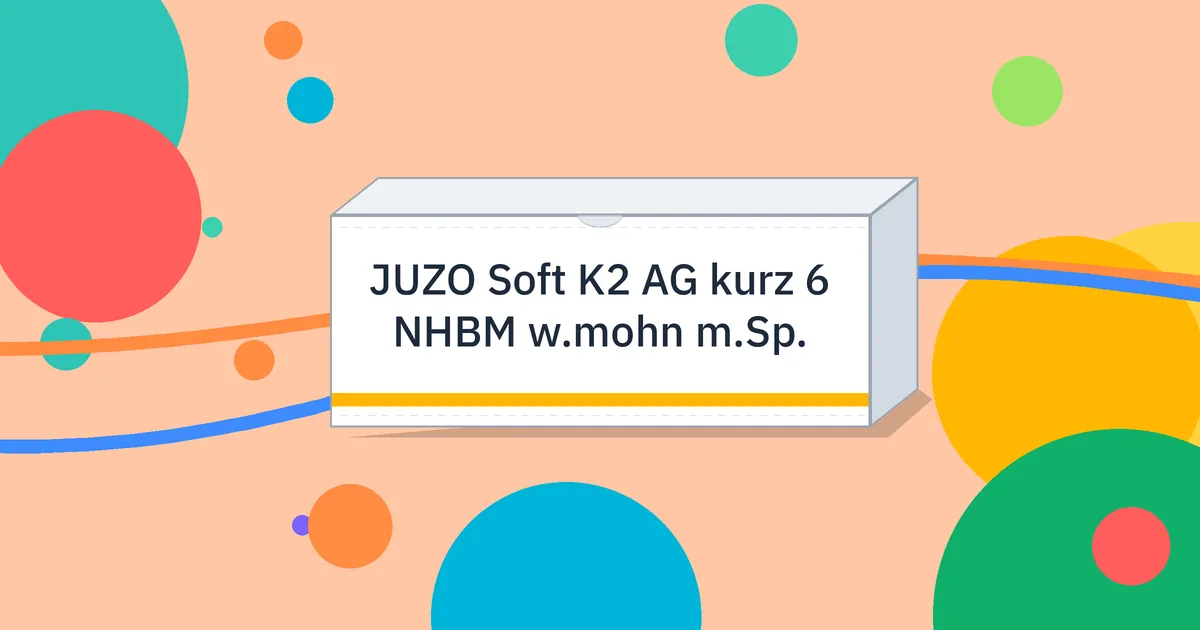 Symbolbild: Packung mit der Aufschrift JUZO Soft K2 AG kurz 6 NHBM w.mohn m.Sp. (PZN 15021025) – Verfügbarkeit und Bezug in Apotheken in Frankfurt am Main