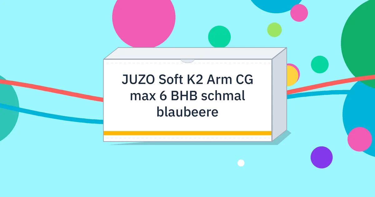 Symbolbild: Packung mit der Aufschrift JUZO Soft K2 Arm CG max 6 BHB schmal blaubeere (PZN 15513432) – Verfügbarkeit und Bezug in Apotheken in Frankfurt am Main