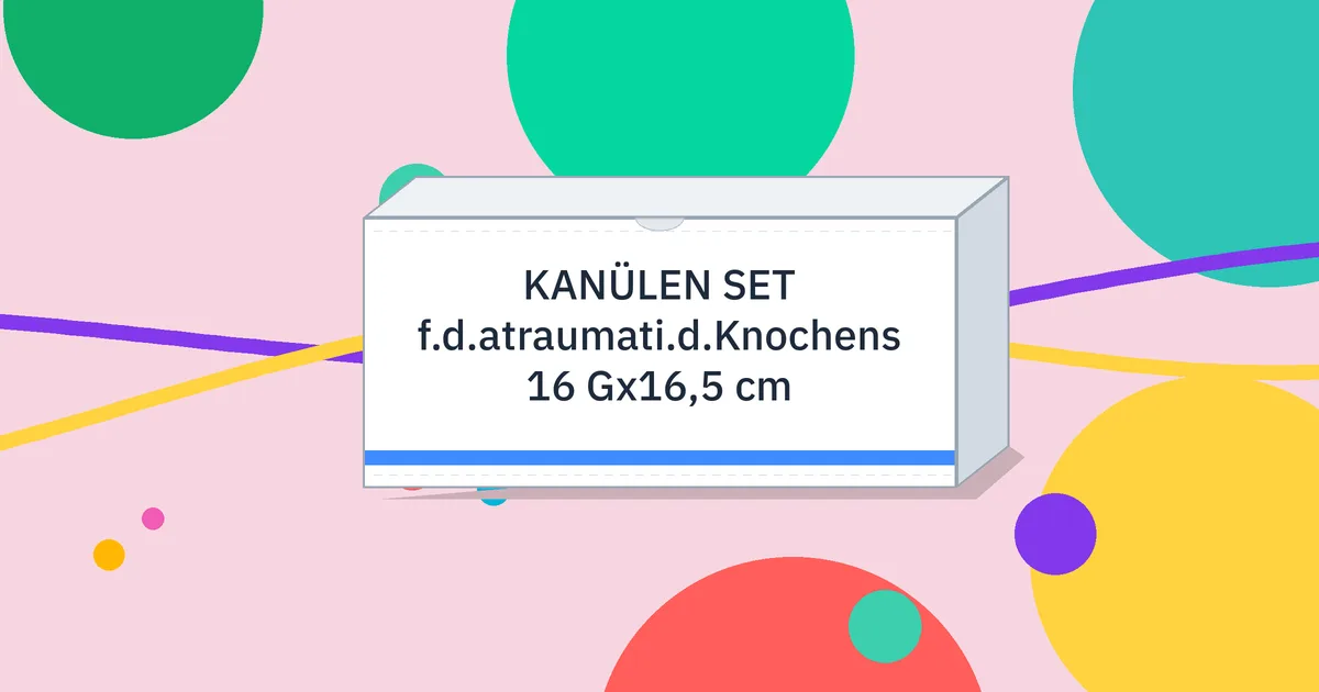 Symbolbild: Packung mit der Aufschrift KANÜLEN SET f.d.atraumati.d.Knochens 16 Gx16,5 cm (PZN 00292913) – Verfügbarkeit und Bezug in Apotheken in Frankfurt am Main