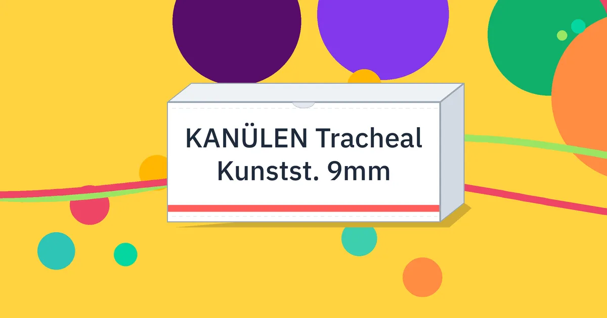 Symbolbild: Packung mit der Aufschrift KANÜLEN Tracheal Kunstst. 9mm (PZN 01965521) – Verfügbarkeit und Bezug in Apotheken in Frankfurt am Main