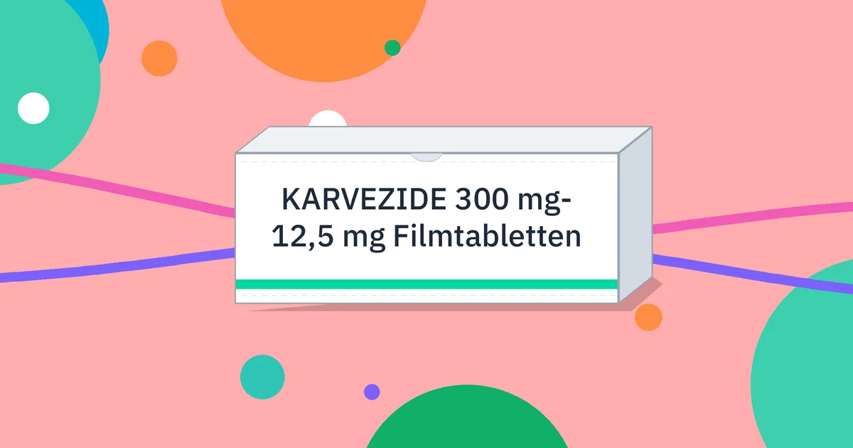 Symbolbild: Packung mit der Aufschrift KARVEZIDE 300 mg-12,5 mg Filmtabletten (PZN 00190070) – Verfügbarkeit und Bezug in Apotheken in Frankfurt am Main