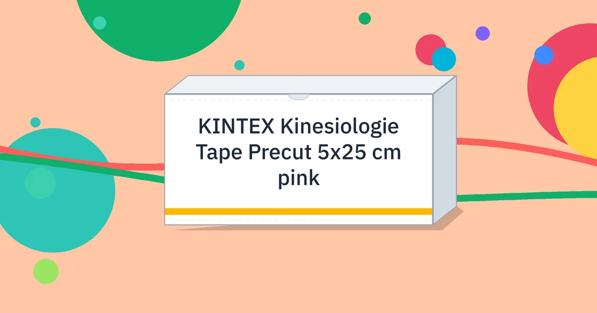 Symbolbild: Packung mit der Aufschrift KINTEX Kinesiologie Tape Precut 5x25 cm pink (PZN 10183467) – Verfügbarkeit und Bezug in Apotheken in Frankfurt am Main