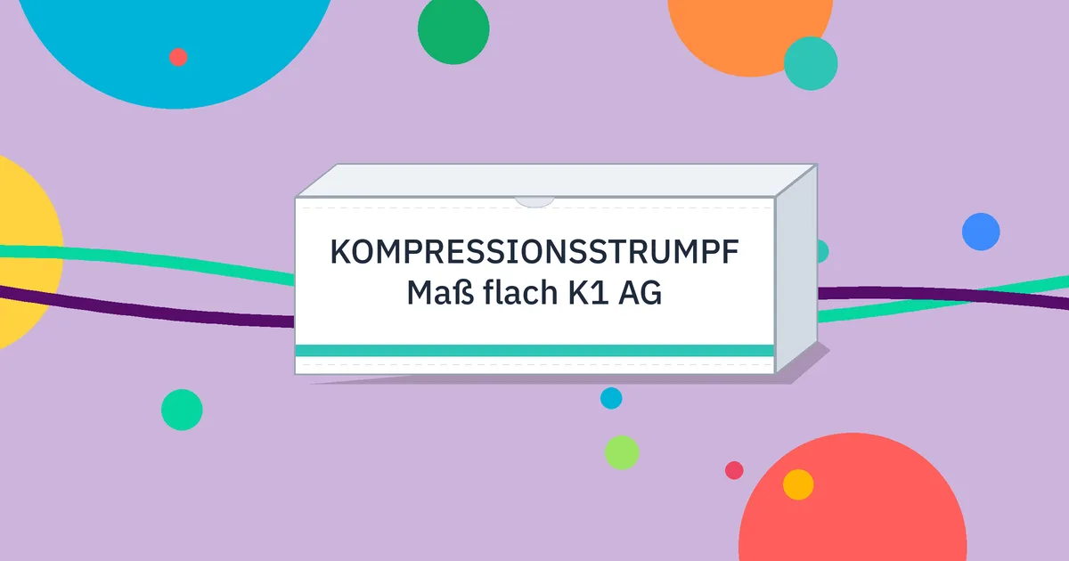 Symbolbild: Packung mit der Aufschrift KOMPRESSIONSSTRUMPF Maß flach K1 AG (PZN 16745475) – Verfügbarkeit und Bezug in Apotheken in Frankfurt am Main