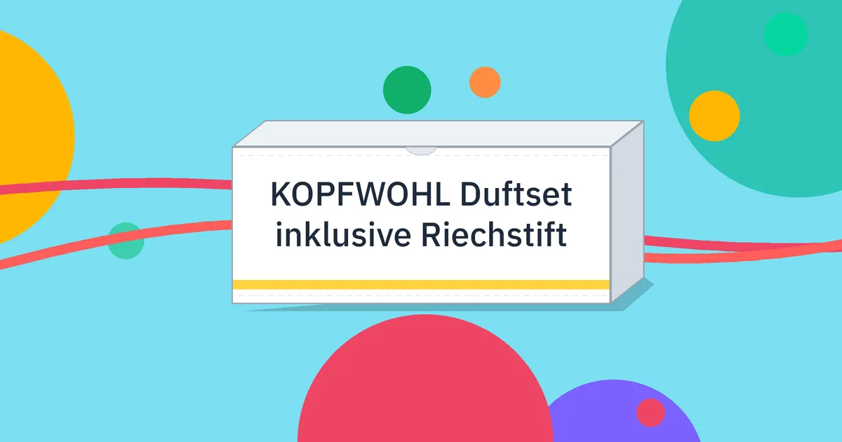 Symbolbild: Packung mit der Aufschrift KOPFWOHL Duftset inklusive Riechstift (PZN 18756684) – Verfügbarkeit und Bezug in Apotheken in Frankfurt am Main