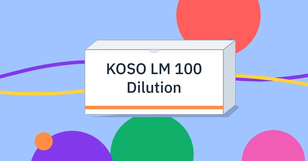 Symbolbild: Packung mit der Aufschrift KOSO LM 100 Dilution (PZN 13520178) – Verfügbarkeit und Bezug in Apotheken in Frankfurt am Main