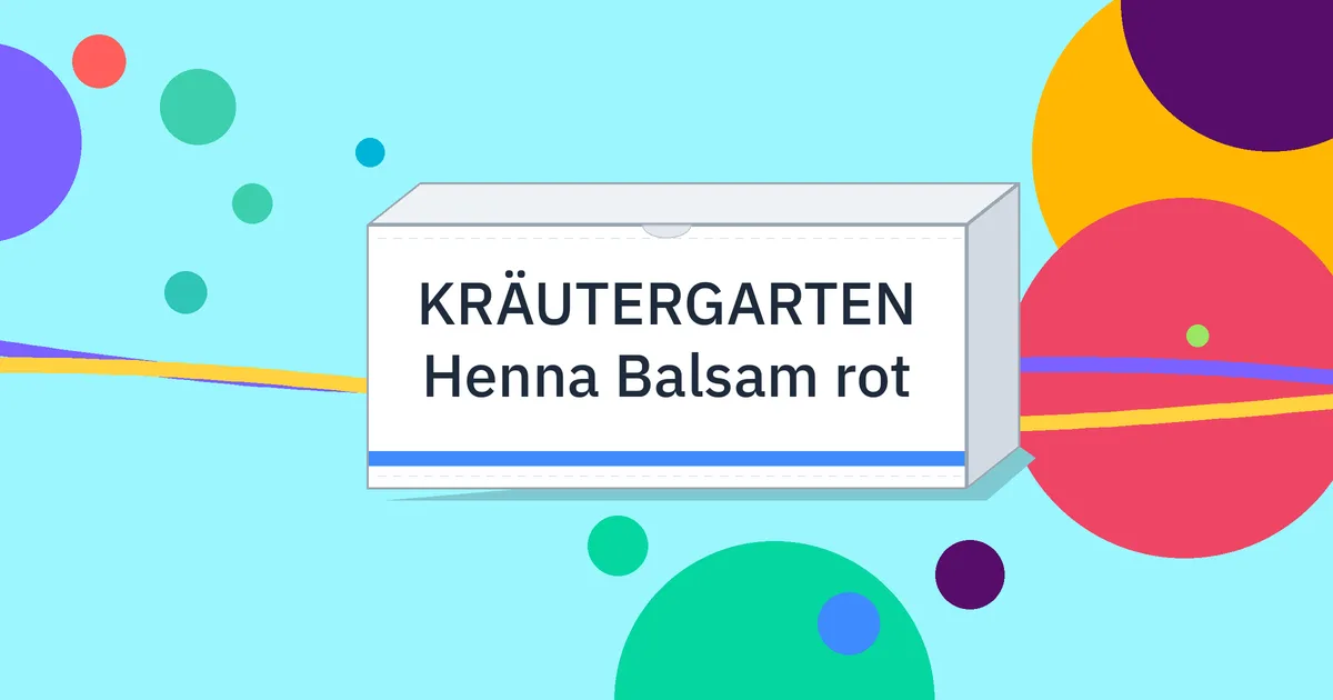Symbolbild: Packung mit der Aufschrift KRÄUTERGARTEN Henna Balsam rot (PZN 16202912) – Verfügbarkeit und Bezug in Apotheken in Frankfurt am Main