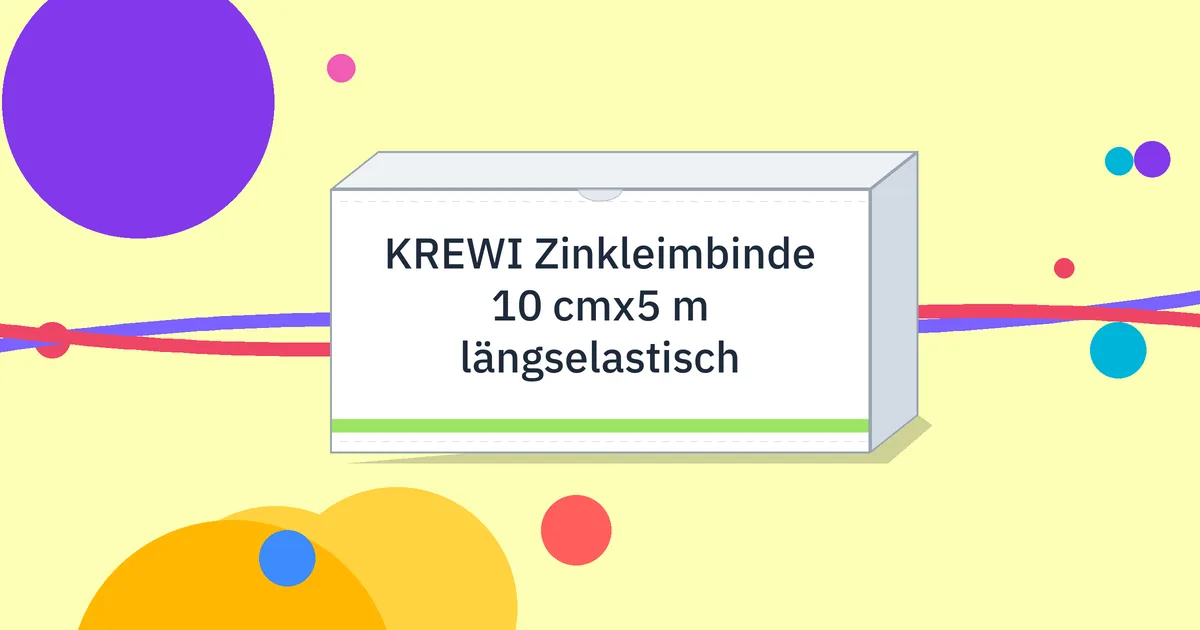 Symbolbild: Packung mit der Aufschrift KREWI Zinkleimbinde 10 cmx5 m längselastisch (PZN 17301941) – Verfügbarkeit und Bezug in Apotheken in Frankfurt am Main