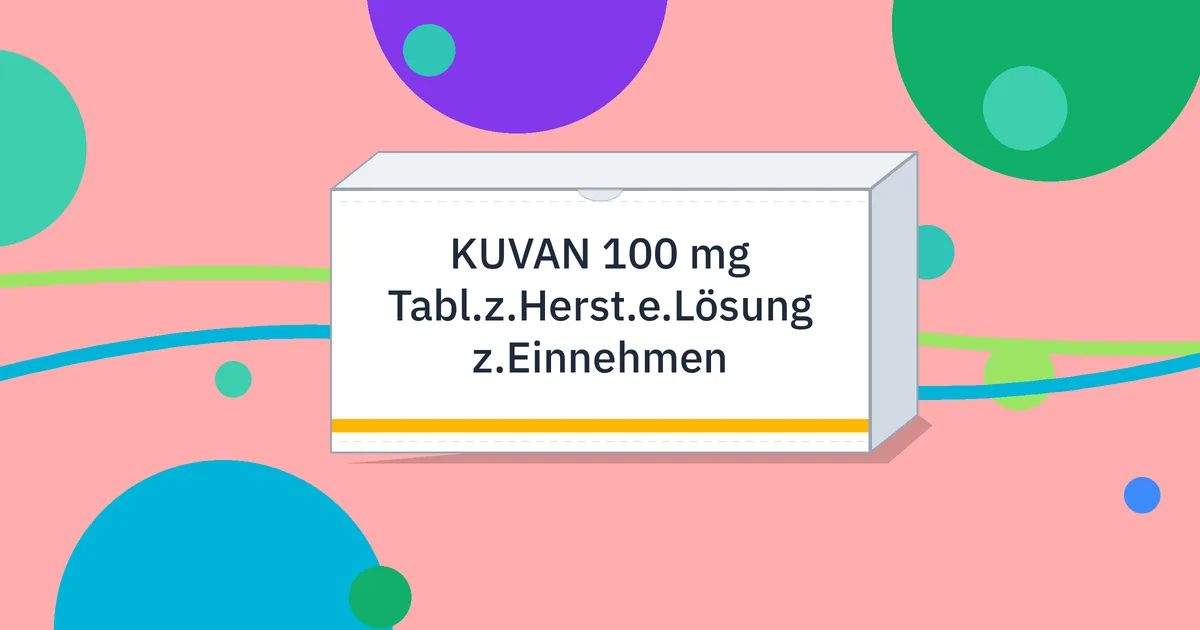 Symbolbild: Packung mit der Aufschrift KUVAN 100 mg Tabl.z.Herst.e.Lösung z.Einnehmen (PZN 19264925) – Verfügbarkeit und Bezug in Apotheken in Frankfurt am Main
