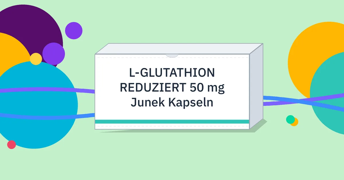 Symbolbild: Packung mit der Aufschrift L-GLUTATHION REDUZIERT 50 mg Junek Kapseln (PZN 00374580) – Verfügbarkeit und Bezug in Apotheken in Frankfurt am Main