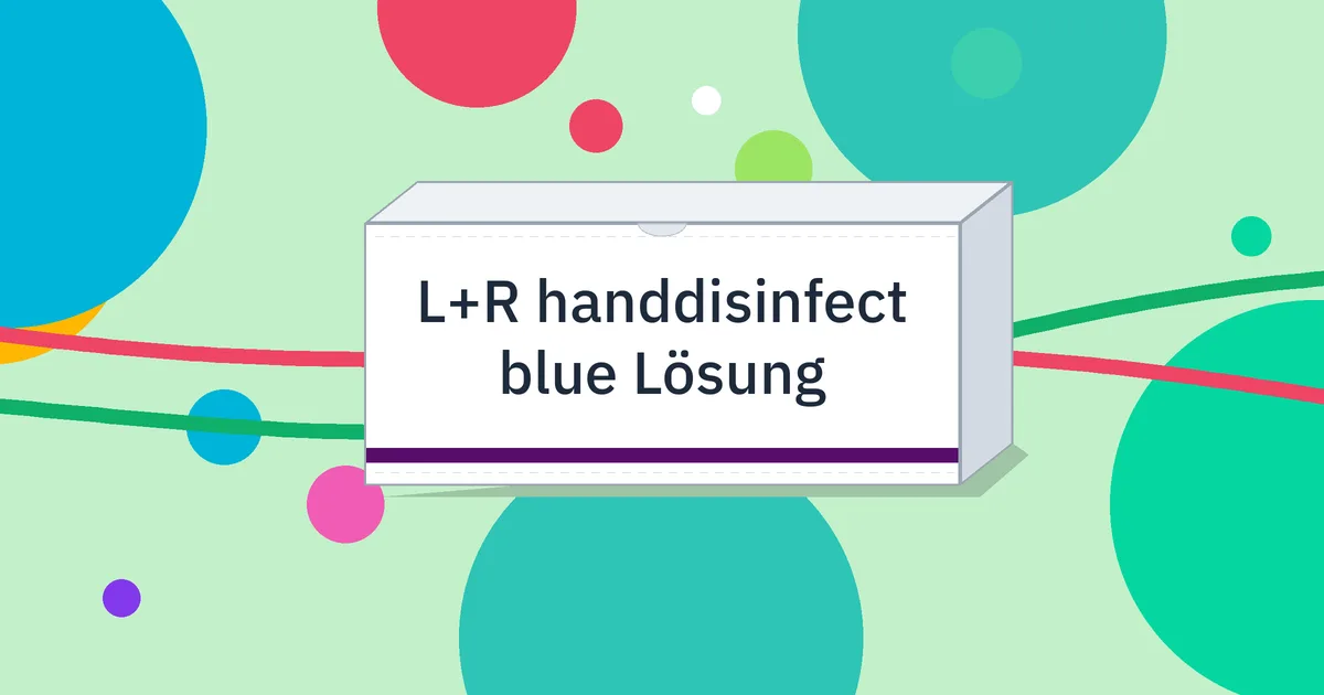 Symbolbild: Packung mit der Aufschrift L+R handdisinfect blue Lösung (PZN 12370541) – Verfügbarkeit und Bezug in Apotheken in Frankfurt am Main