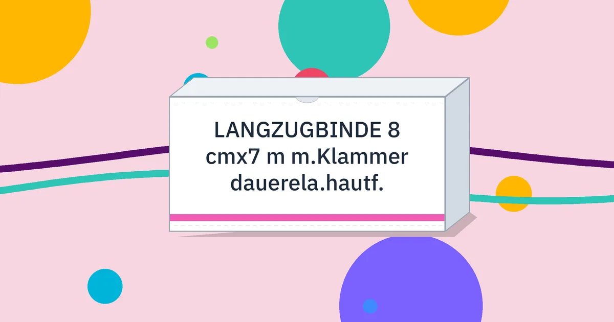 Symbolbild: Packung mit der Aufschrift LANGZUGBINDE 8 cmx7 m m.Klammer dauerela.hautf. (PZN 04793026) – Verfügbarkeit und Bezug in Apotheken in Frankfurt am Main