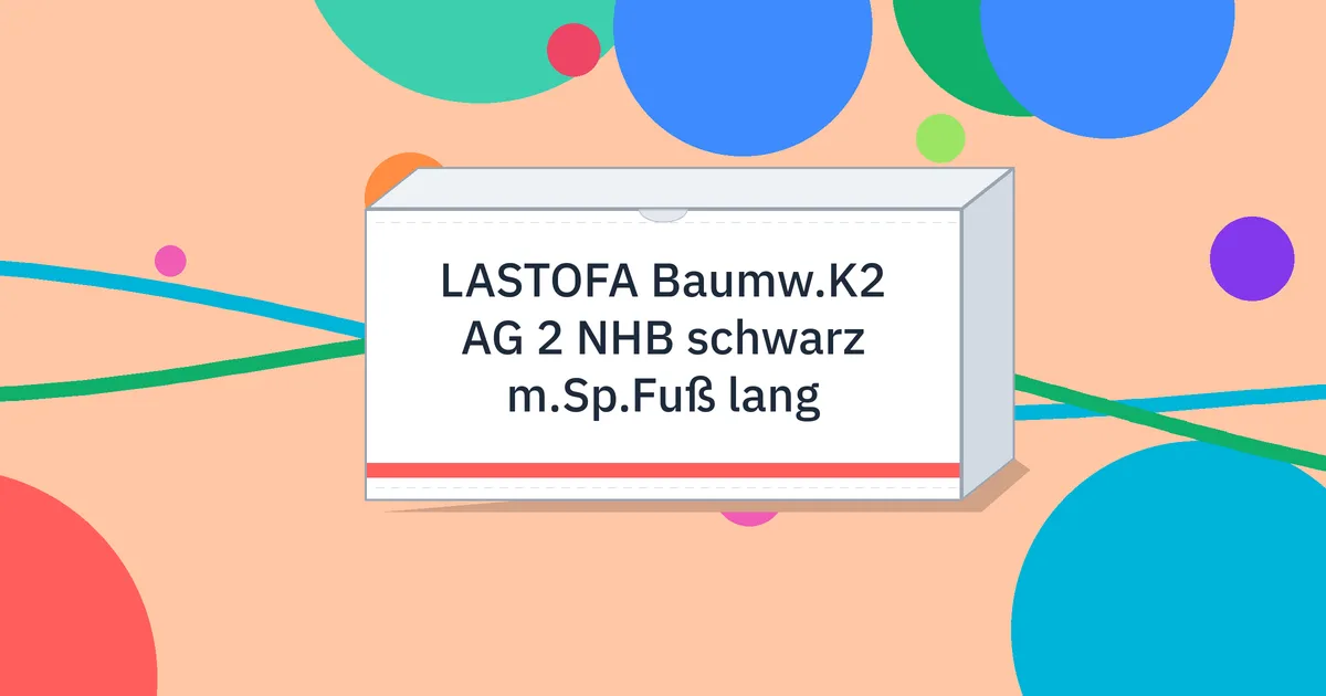Symbolbild: Packung mit der Aufschrift LASTOFA Baumw.K2 AG 2 NHB schwarz m.Sp.Fuß lang (PZN 01946185) – Verfügbarkeit und Bezug in Apotheken in Frankfurt am Main
