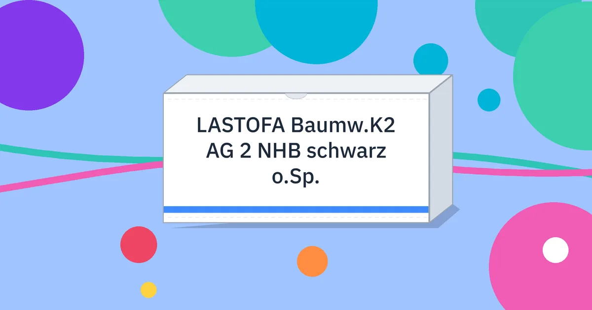 Symbolbild: Packung mit der Aufschrift LASTOFA Baumw.K2 AG 2 NHB schwarz o.Sp. (PZN 01947434) – Verfügbarkeit und Bezug in Apotheken in Frankfurt am Main