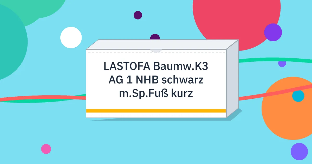 Symbolbild: Packung mit der Aufschrift LASTOFA Baumw.K3 AG 1 NHB schwarz m.Sp.Fuß kurz (PZN 01954440) – Verfügbarkeit und Bezug in Apotheken in Frankfurt am Main