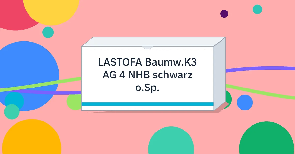 Symbolbild: Packung mit der Aufschrift LASTOFA Baumw.K3 AG 4 NHB schwarz o.Sp. (PZN 01955008) – Verfügbarkeit und Bezug in Apotheken in Frankfurt am Main