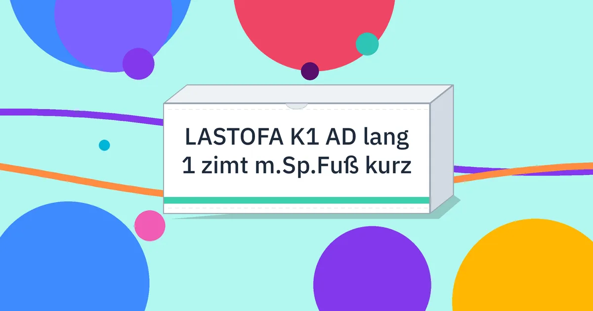 Symbolbild: Packung mit der Aufschrift LASTOFA K1 AD lang 1 zimt m.Sp.Fuß kurz (PZN 13786232) – Verfügbarkeit und Bezug in Apotheken in Frankfurt am Main