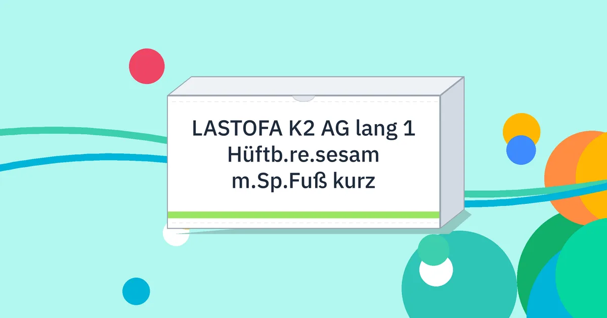 Symbolbild: Packung mit der Aufschrift LASTOFA K2 AG lang 1 Hüftb.re.sesam m.Sp.Fuß kurz (PZN 13810551) – Verfügbarkeit und Bezug in Apotheken in Frankfurt am Main