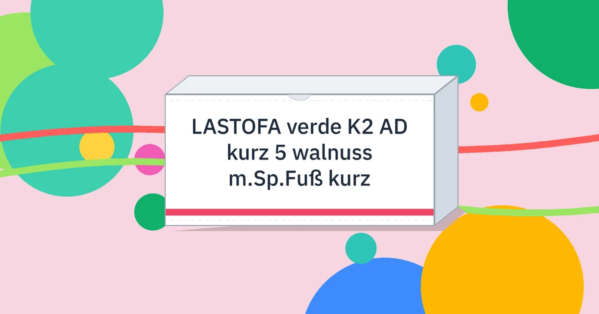 Symbolbild: Packung mit der Aufschrift LASTOFA verde K2 AD kurz 5 walnuss m.Sp.Fuß kurz (PZN 16721859) – Verfügbarkeit und Bezug in Apotheken in Frankfurt am Main
