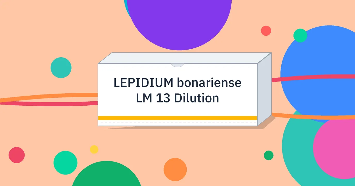 Symbolbild: Packung mit der Aufschrift LEPIDIUM bonariense LM 13 Dilution (PZN 13526347) – Verfügbarkeit und Bezug in Apotheken in Frankfurt am Main