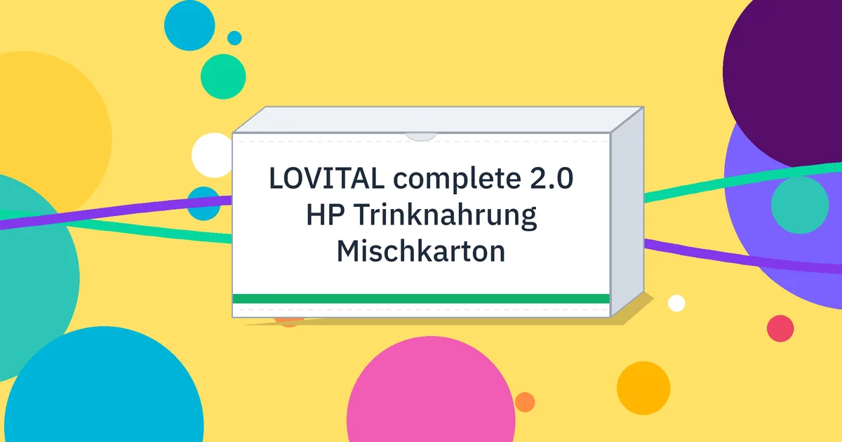 Symbolbild: Packung mit der Aufschrift LOVITAL complete 2.0 HP Trinknahrung Mischkarton (PZN 19442568) – Verfügbarkeit und Bezug in Apotheken in Frankfurt am Main